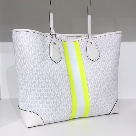 Michael Kors | Bags | Michael Kors Neon Yellow Logo Stripe Tote Bag ...